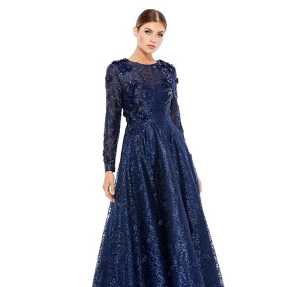Mac Duggal | Dresses | Mac Duggal Embellished Illusion Long Sleeve A Line Gown | Poshmark